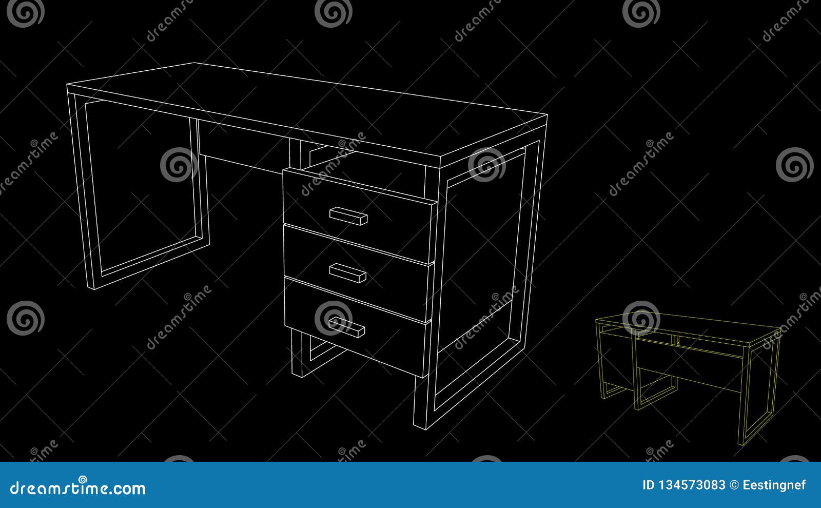 Empty Office Desk. Vector Outline Illustration Stock Vector ...