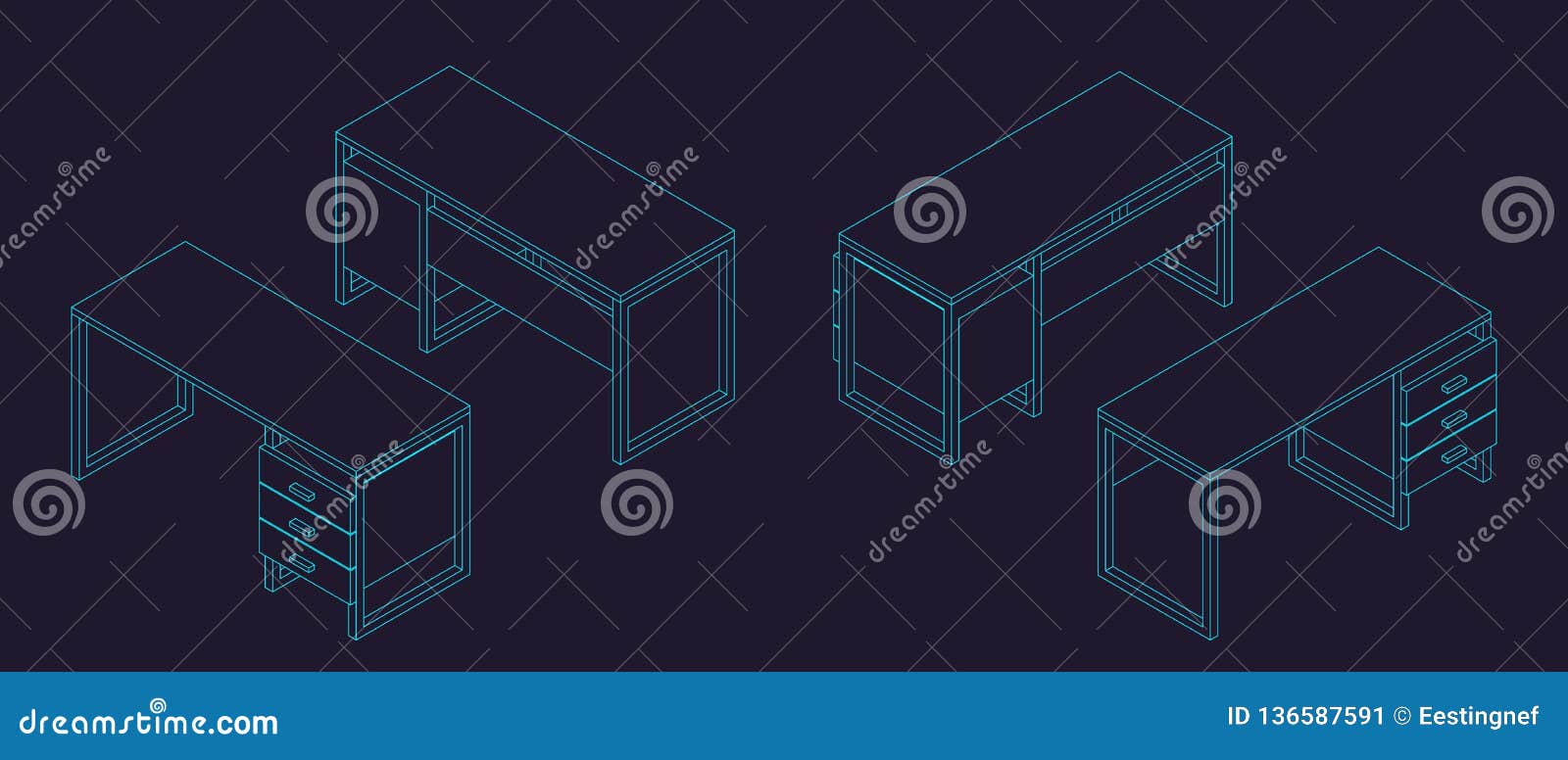 Empty Office Desk. Vector Outline Illustration Stock Vector ...