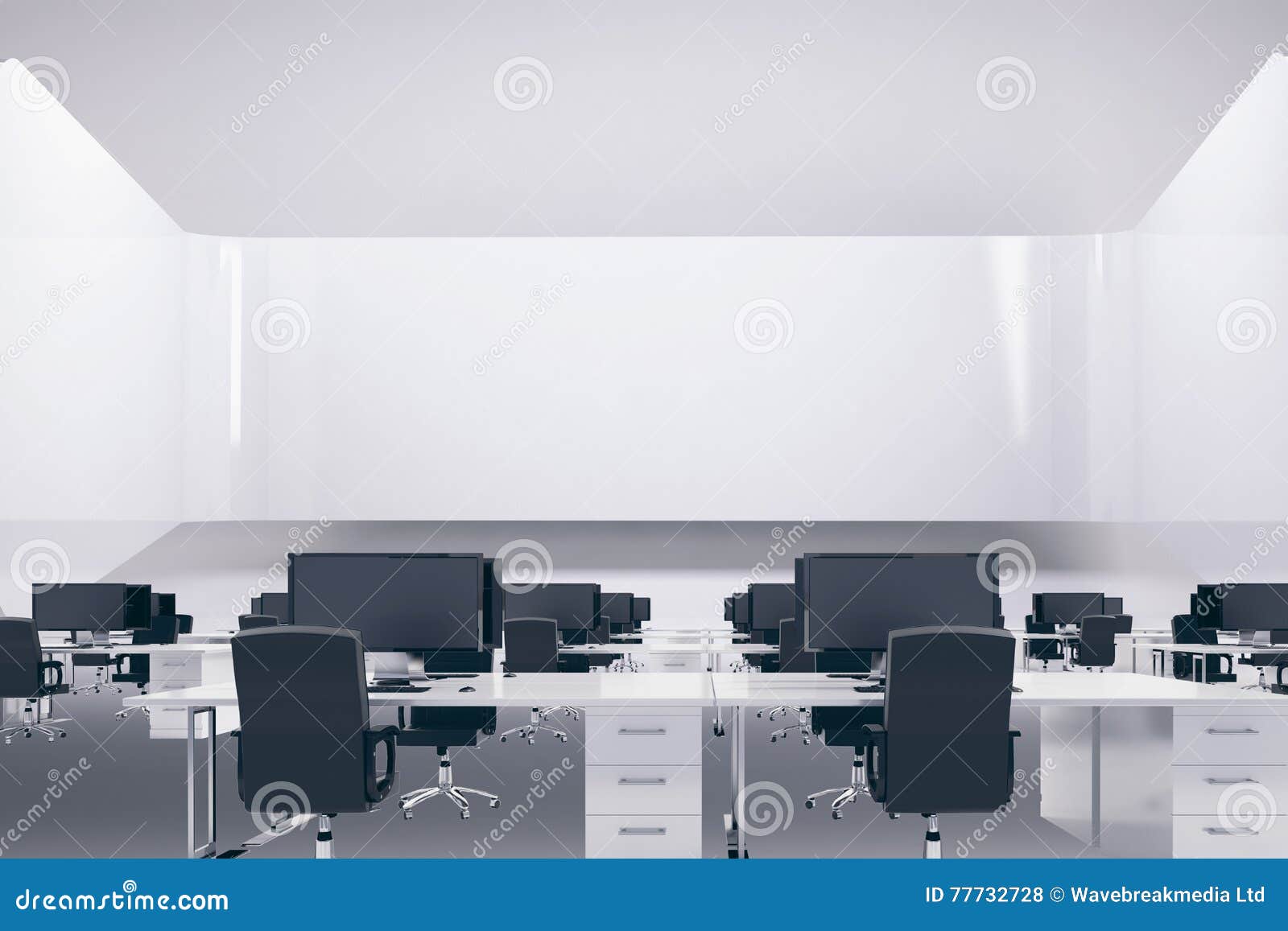 Empty Office with Desks and Computers Stock Illustration - Illustration ...