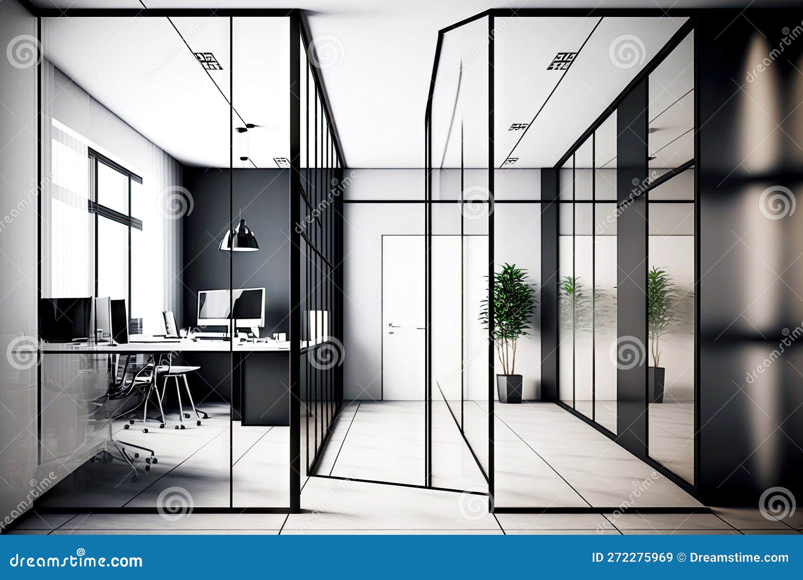 Empty Office Divided by Gl Partition in Interior in Minimalist Style ...