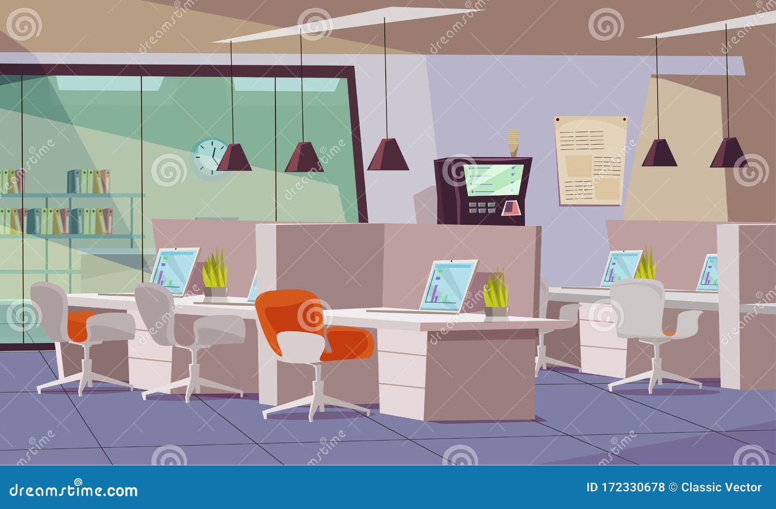 Empty Office Flat Vector Illustration Stock Vector - Illustration of ...