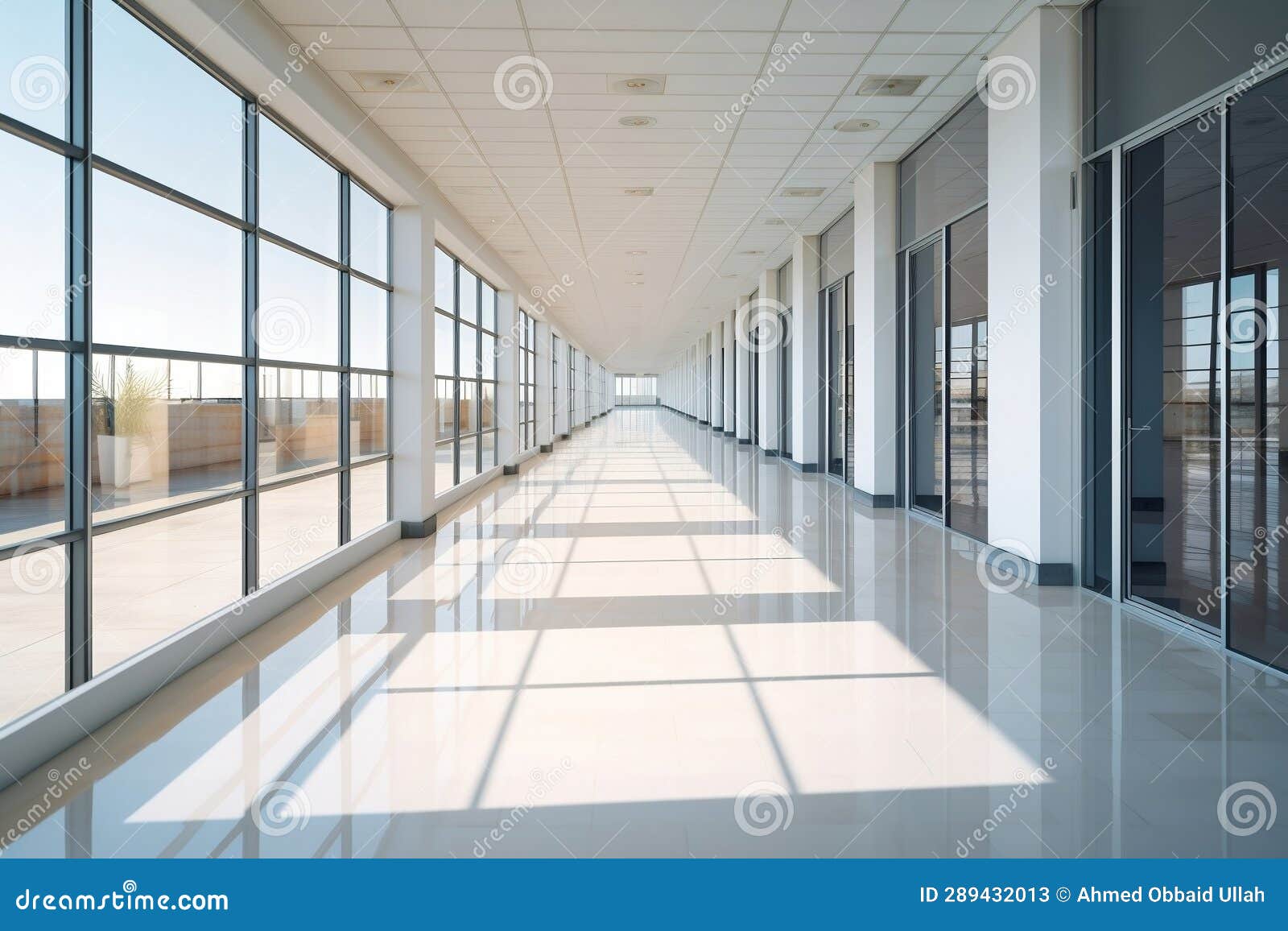 Empty Office Hallway: Windows and Doors. Generative by Ai Stock ...