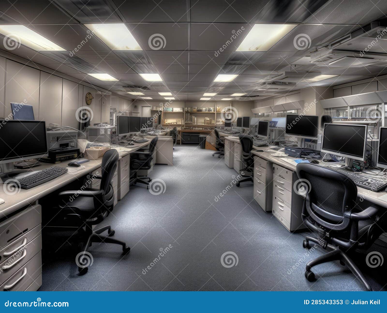 Immaculate Office Workspace: Grayscale Computer On Mahogany Desk Stock ...