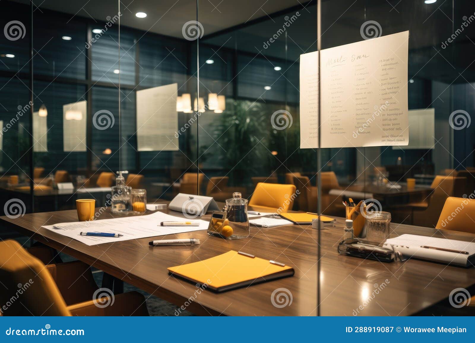 Empty Office Meeting Room with Sticky Note on Mirror. Generative AI ...