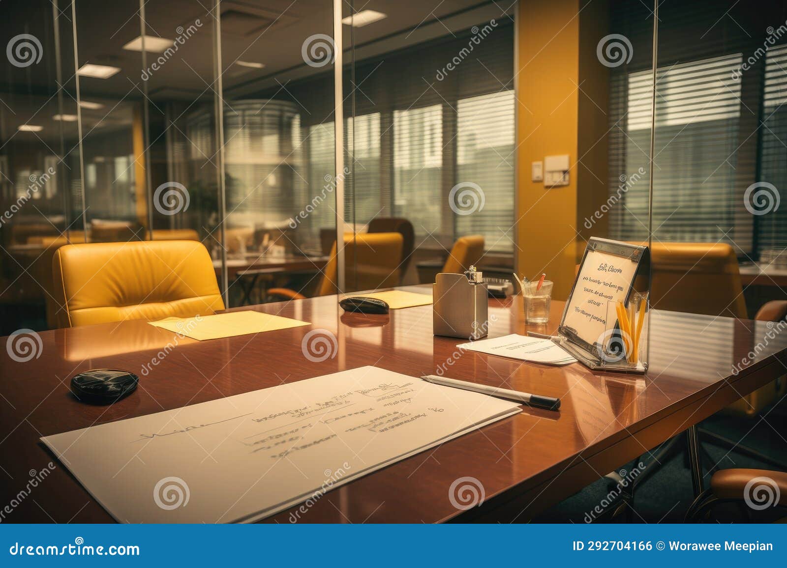 Empty Office Meeting Room with Sticky Note on Mirror. Generative AI ...