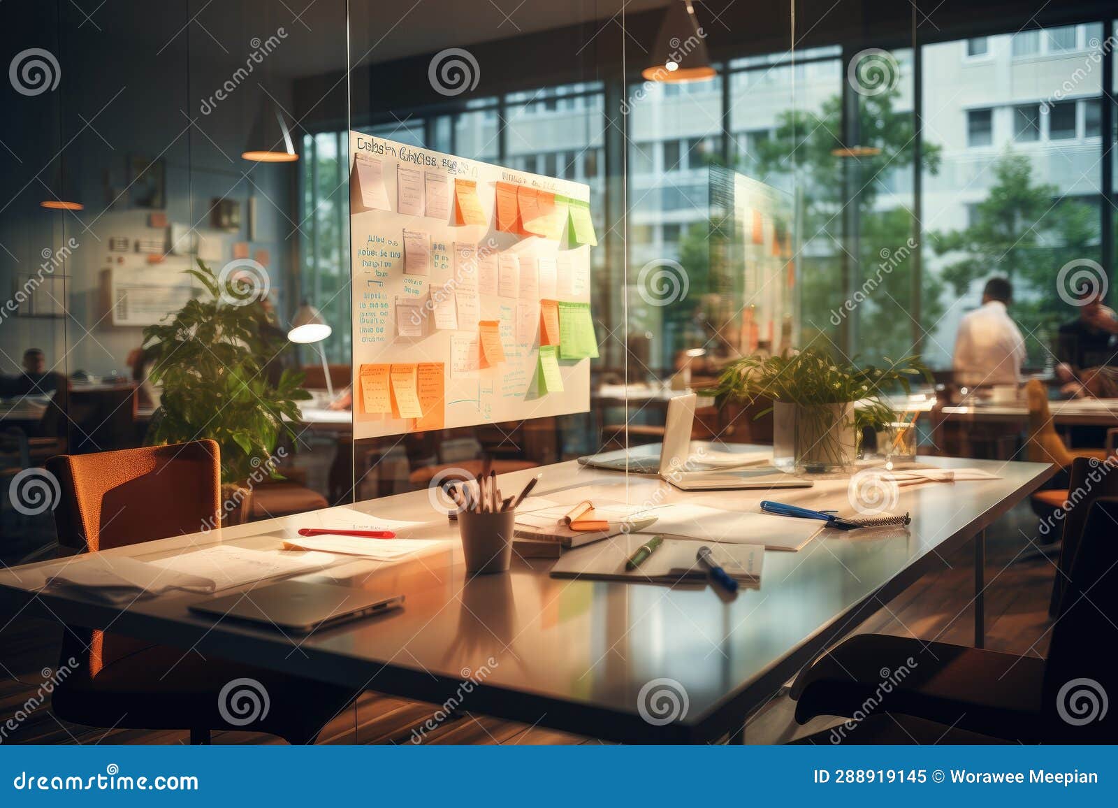 Empty Office Meeting Room with Sticky Note on Mirror. Generative AI Stock Illustration ...