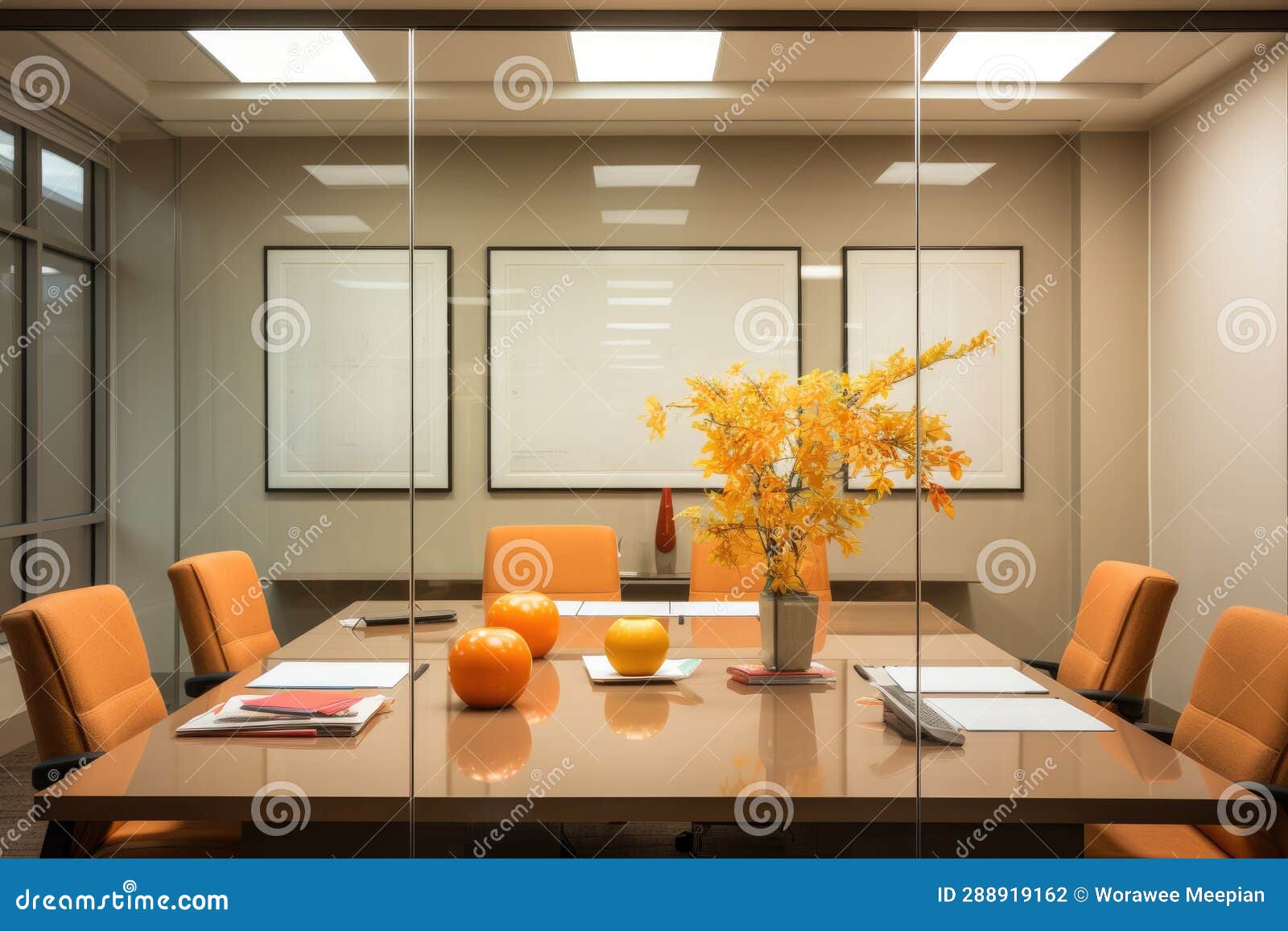 Empty Office Meeting Room with Sticky Note on Mirror. Generative AI ...