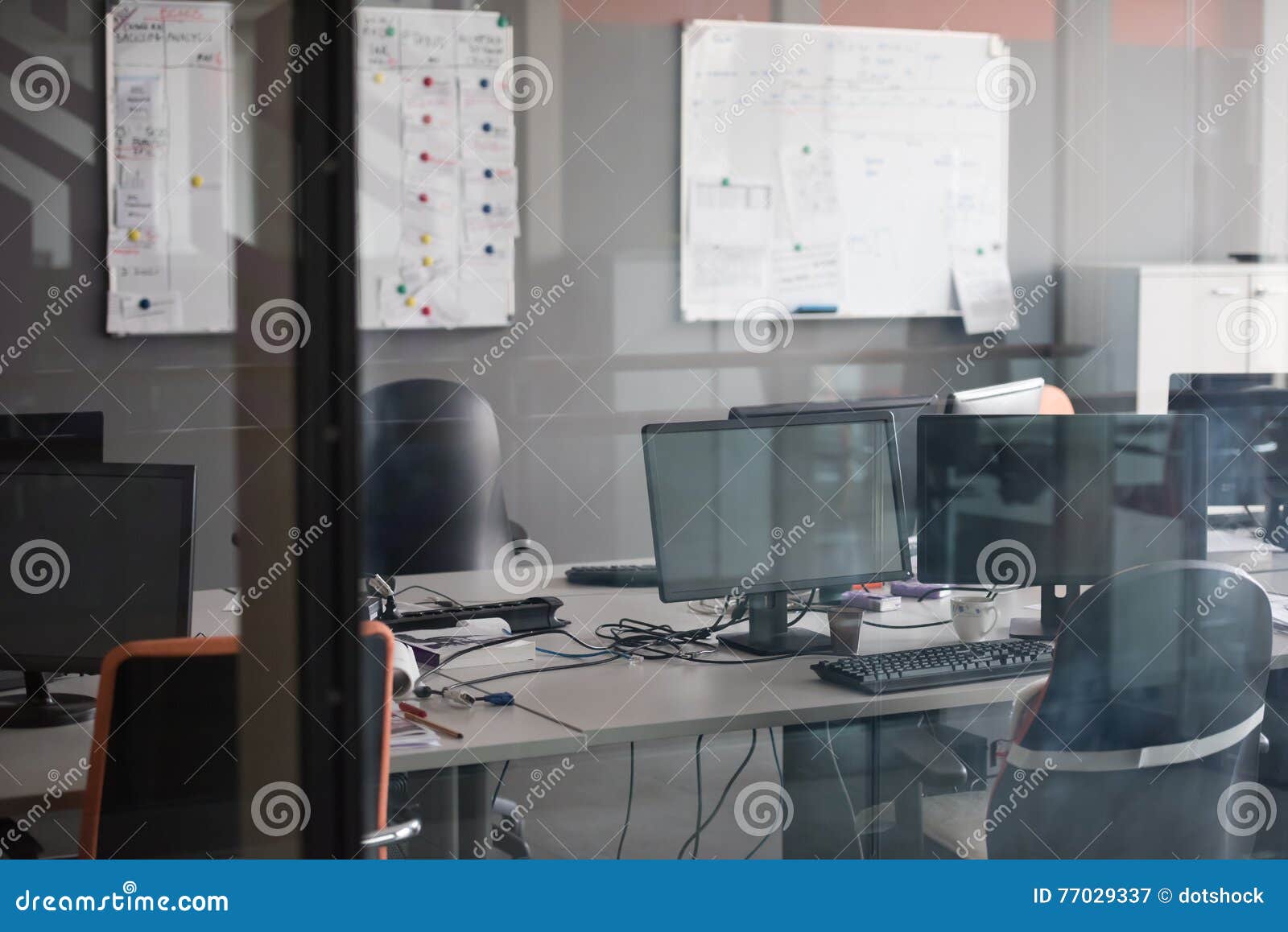 Empty Office with Modern Computers Stock Image - Image of armchair ...