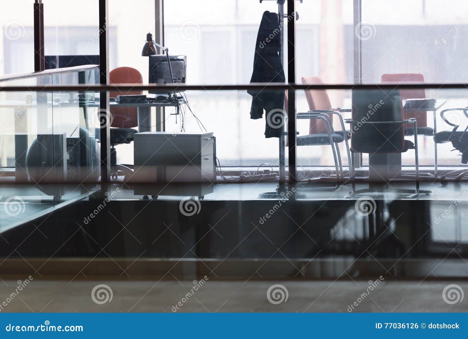 Empty Office with Modern Computers Stock Photo - Image of desk ...
