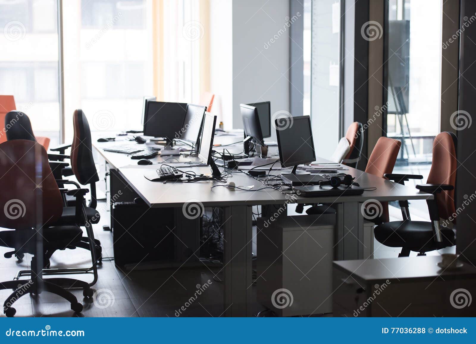 Empty Office with Modern Computers Stock Photo - Image of glass, floor ...
