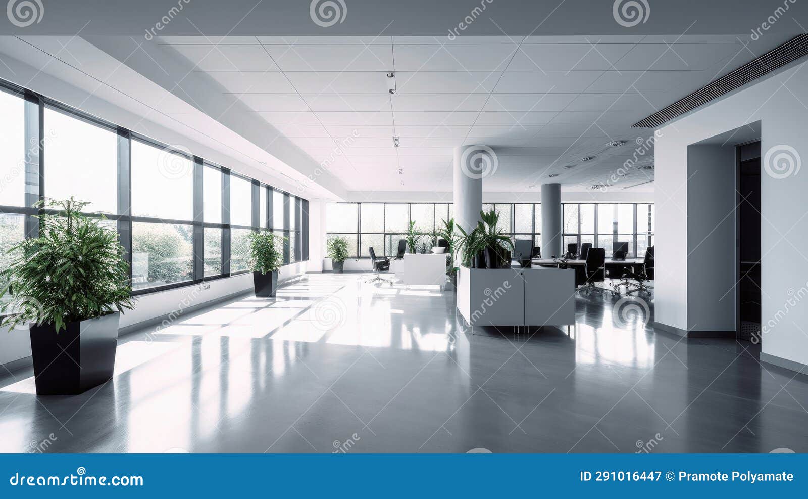 Empty Office, Modern Corporate Open Office in Minimalist Modern Design ...