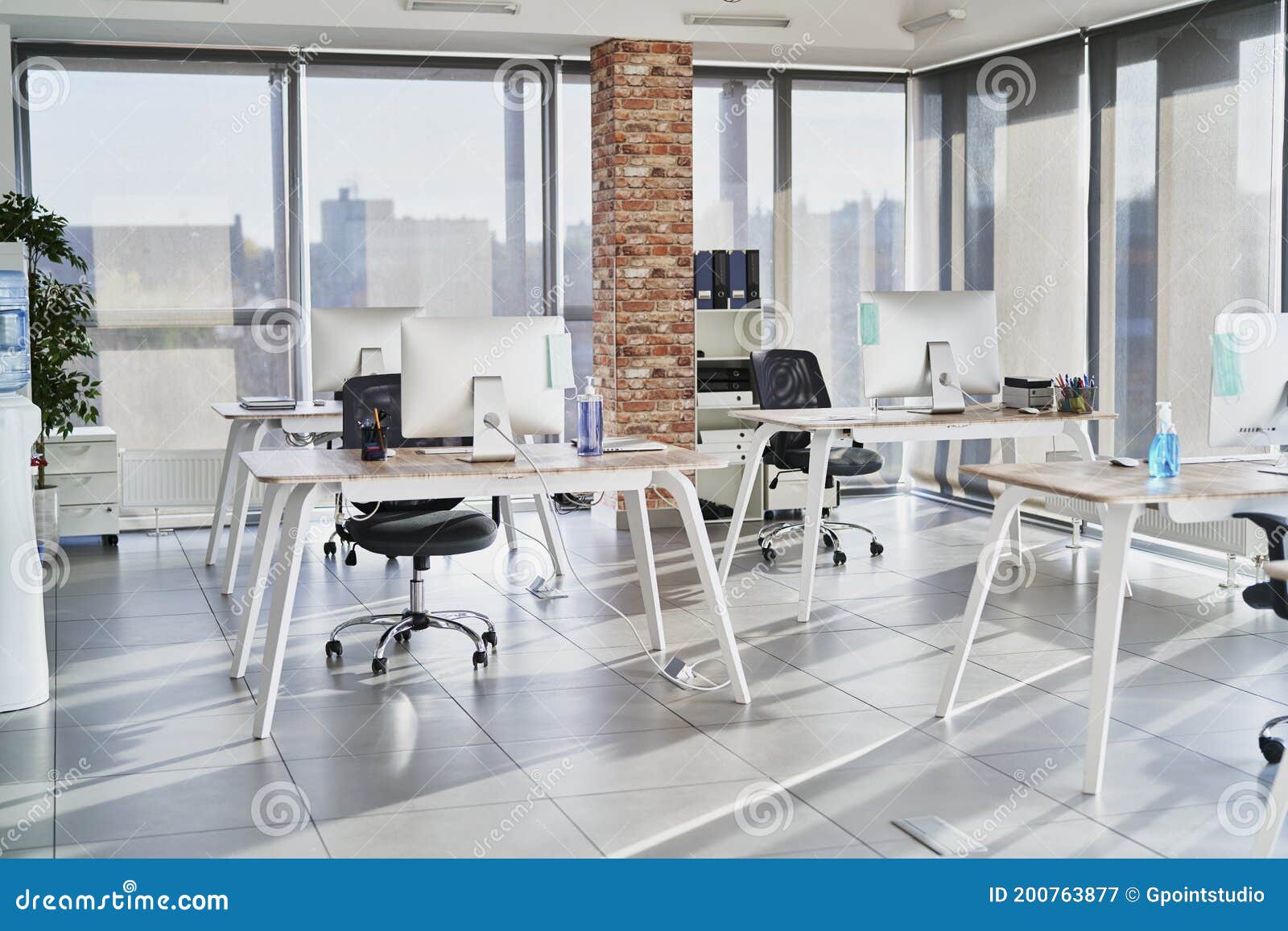 Empty Open Plan Office with Multiple Work Stations Stock Image - Image ...