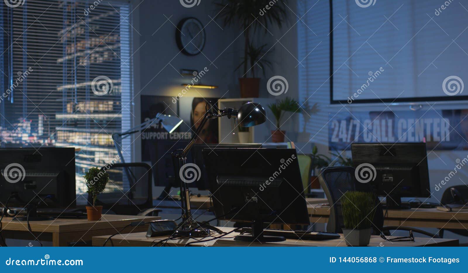 Empty office at night stock photo. Image of support - 144056868