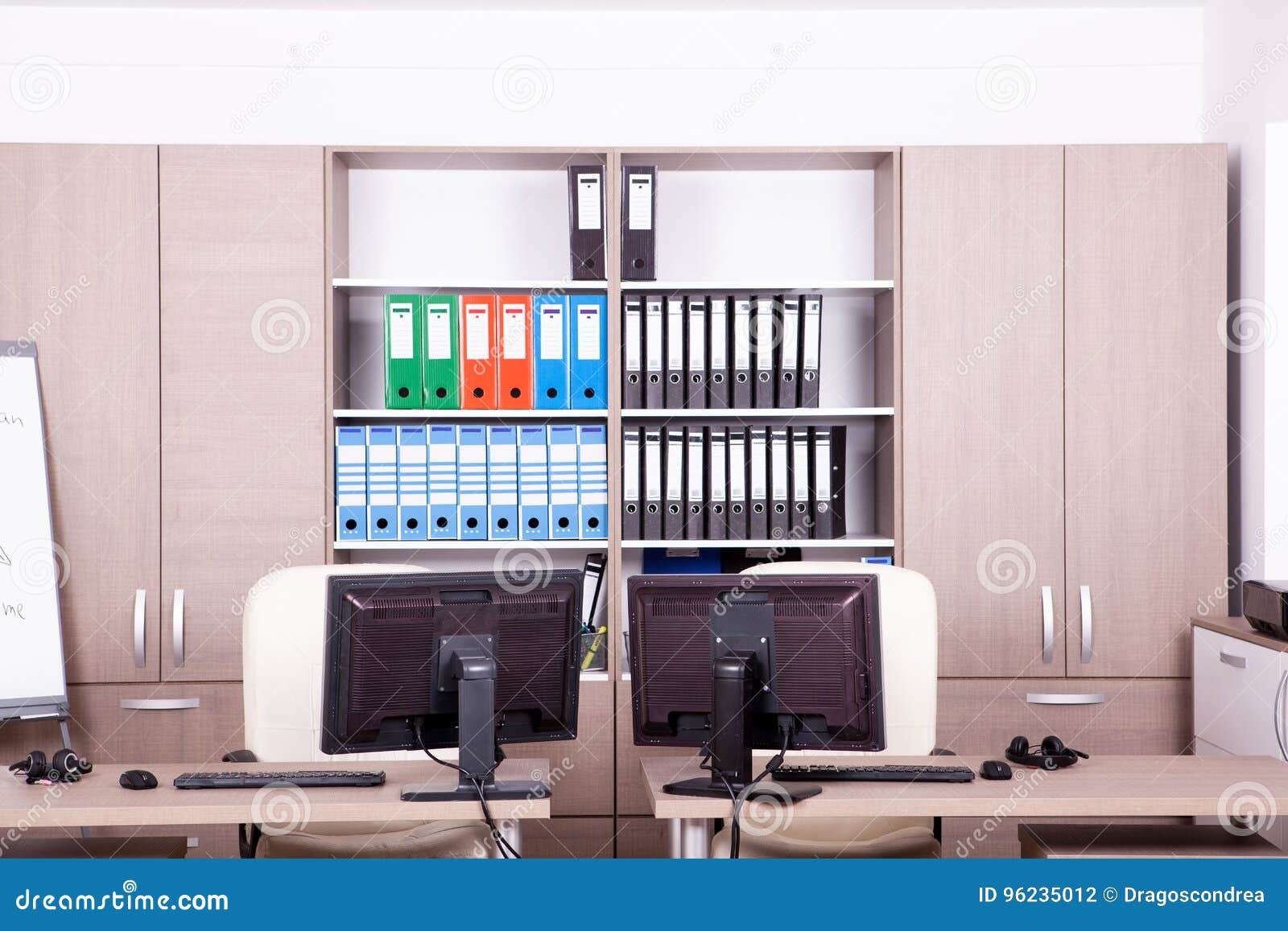 Empty Office Room with Computers and Desks Stock Photo - Image of empty ...