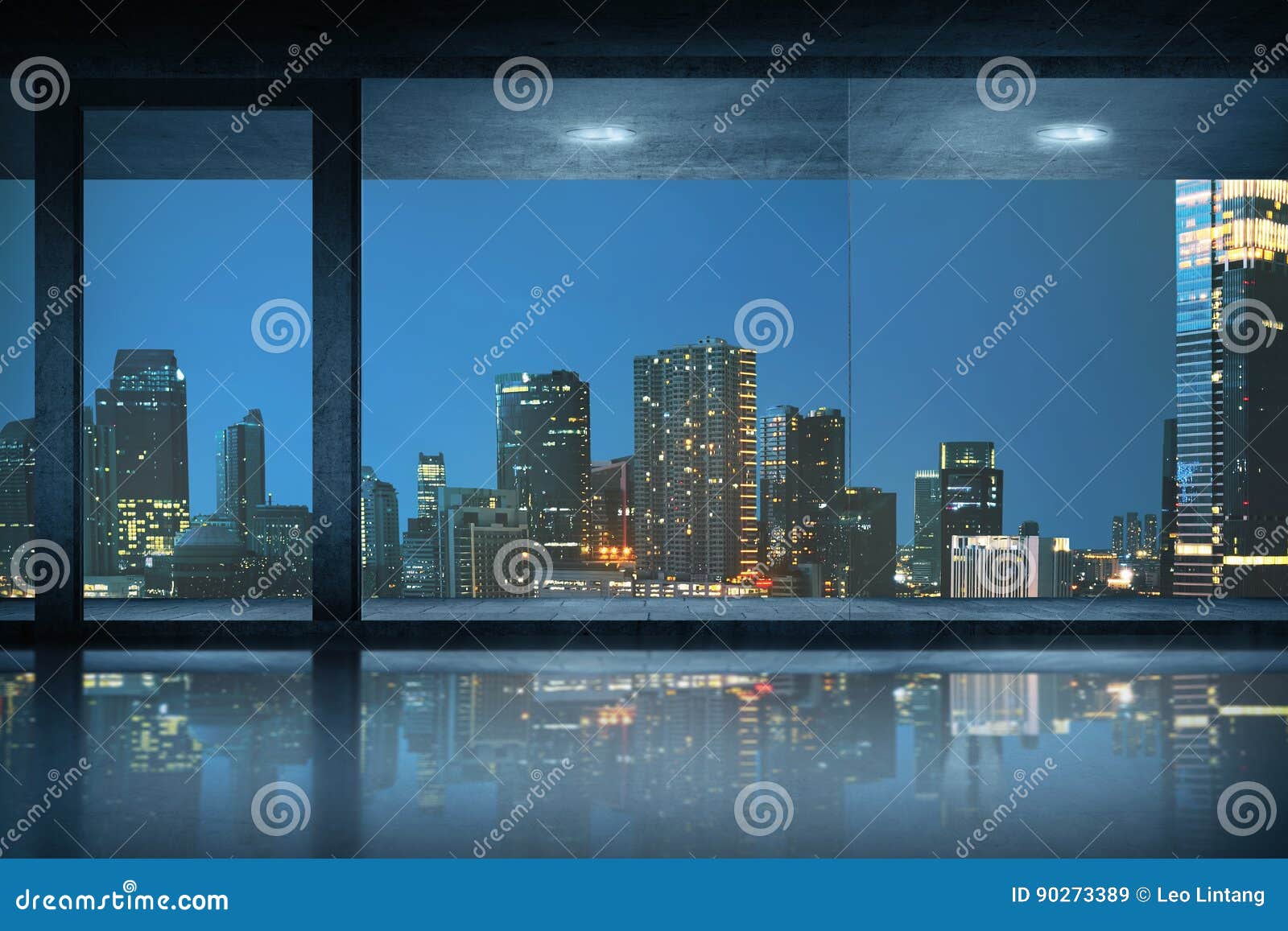 Empty Office Room with View of the City Stock Image - Image of city ...