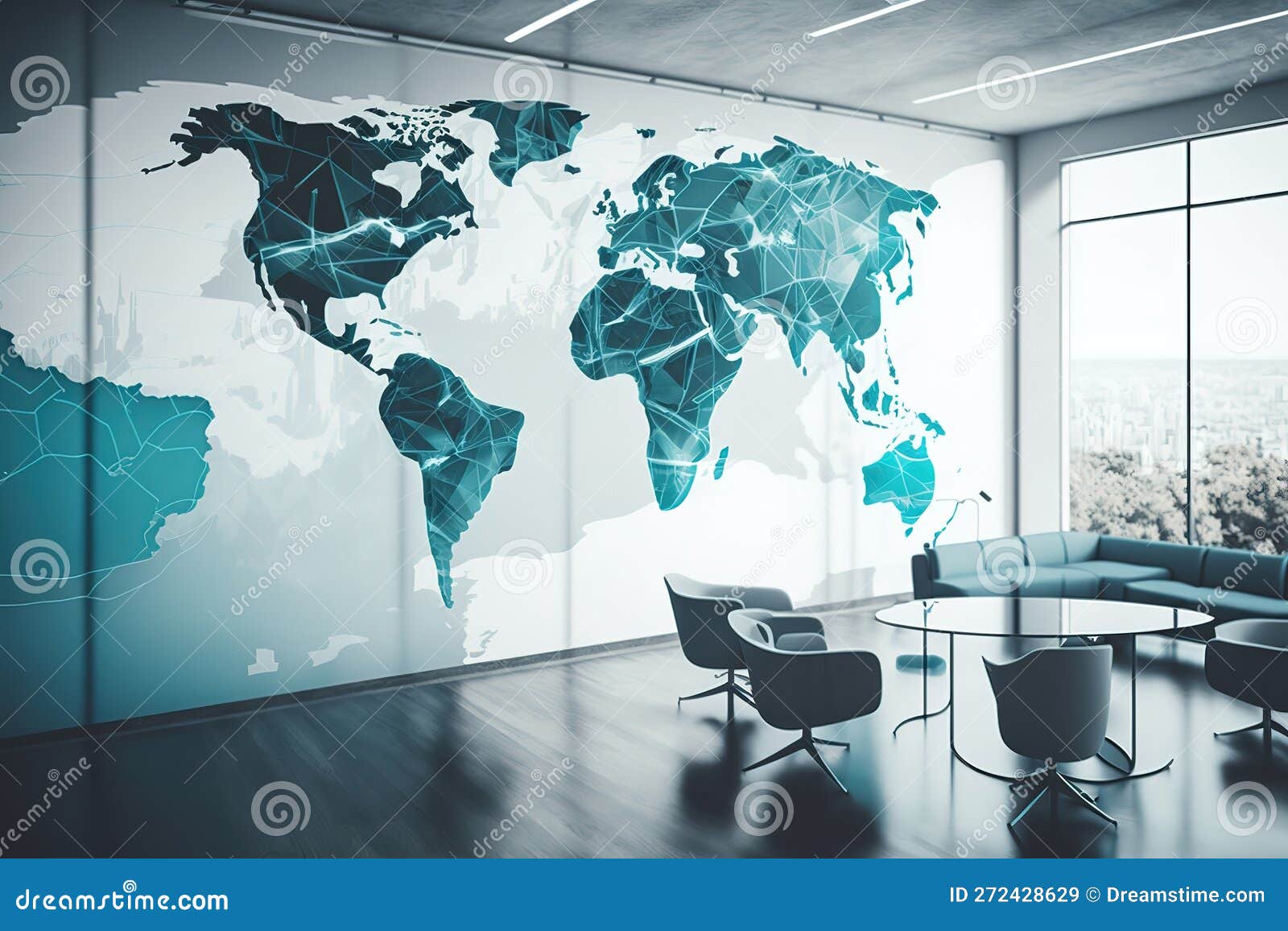 World Map, Empty Office Room, Sitting Facilities, Generative AI Stock ...