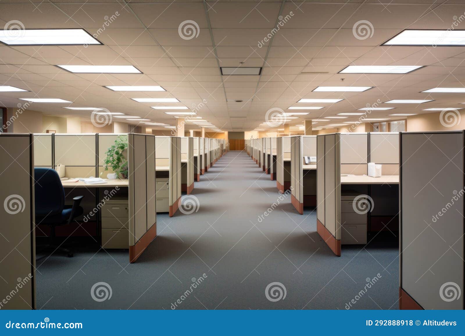 Empty Office with Rows of Unoccupied Cubicles Stock Photo - Image of ...