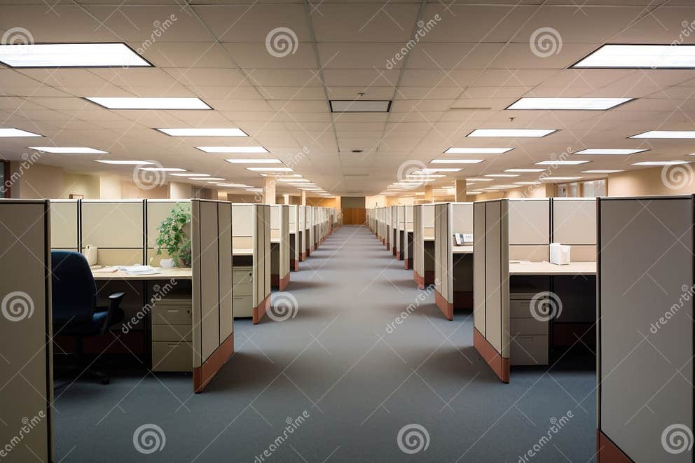 Empty Office with Rows of Unoccupied Cubicles Stock Photo - Image of ...