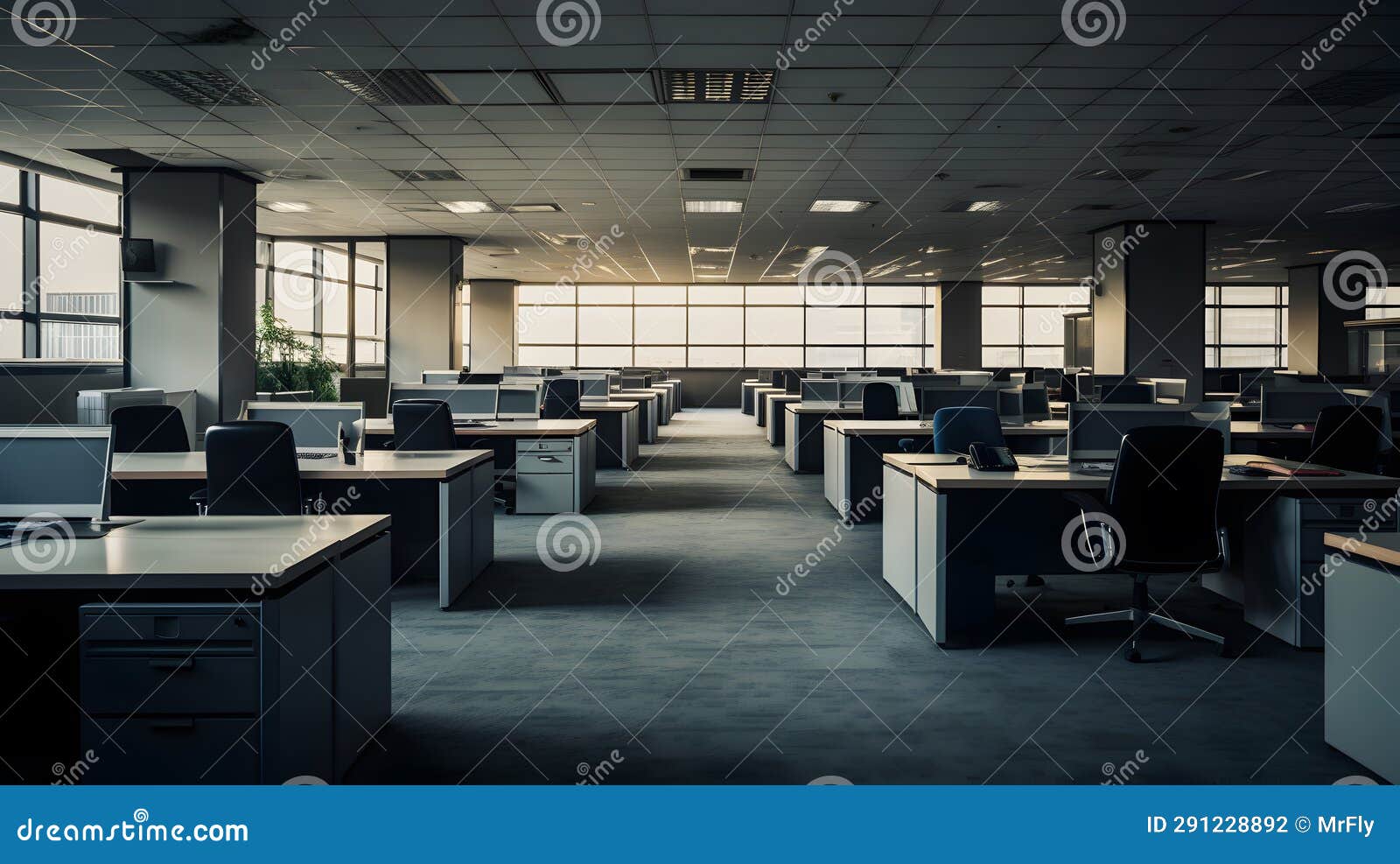 Empty Office Space, Empty Corporate Desks Stock Illustration ...