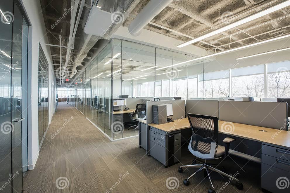 An Empty Office Space Featuring an Abundance of Large Windows and ...