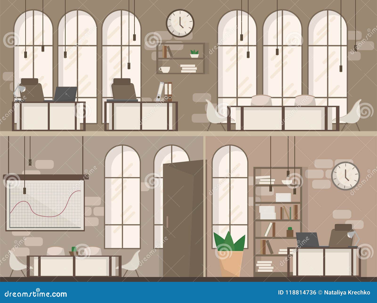 Empty Office Space Interior Modern Workplace Space Flat Vector ...