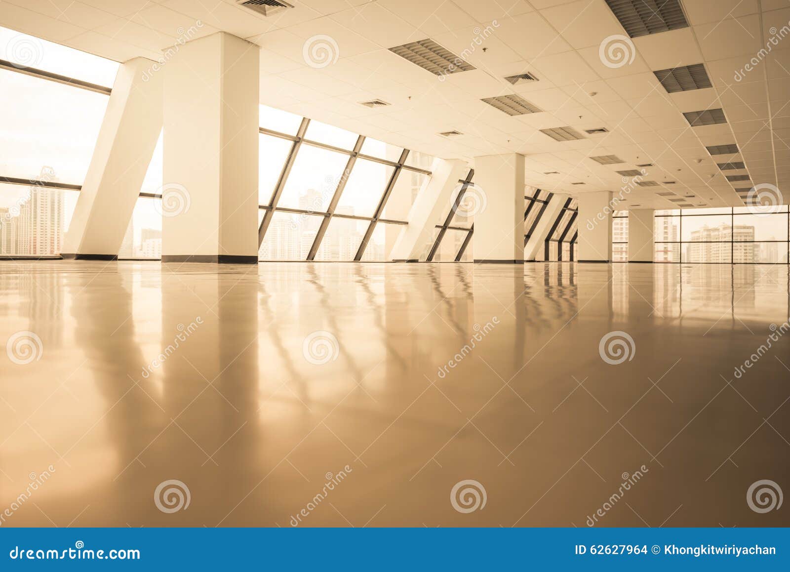 Empty Office Space with Large Window Stock Photo - Image of building ...