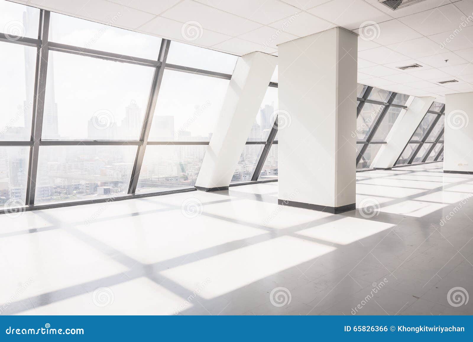 Empty Office Space with Large Window Stock Photo - Image of comfortable ...