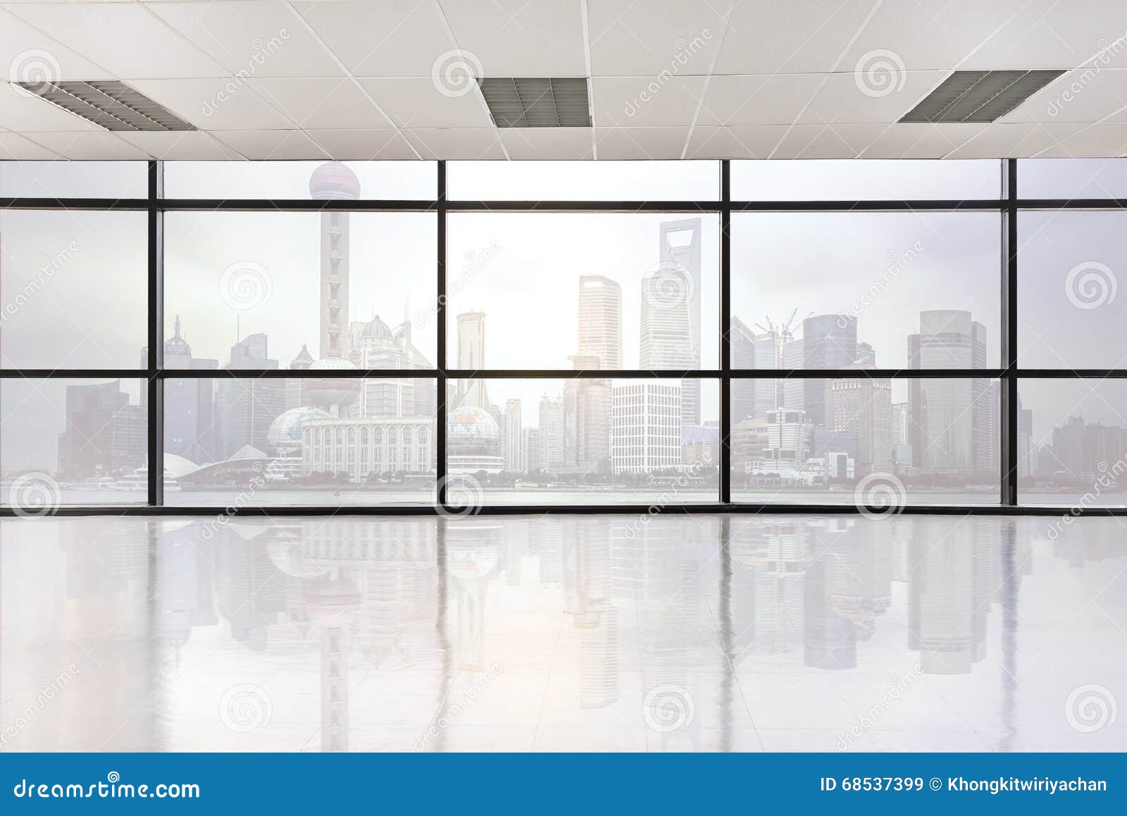 Empty Office Space with Large Window Stock Image - Image of interior ...