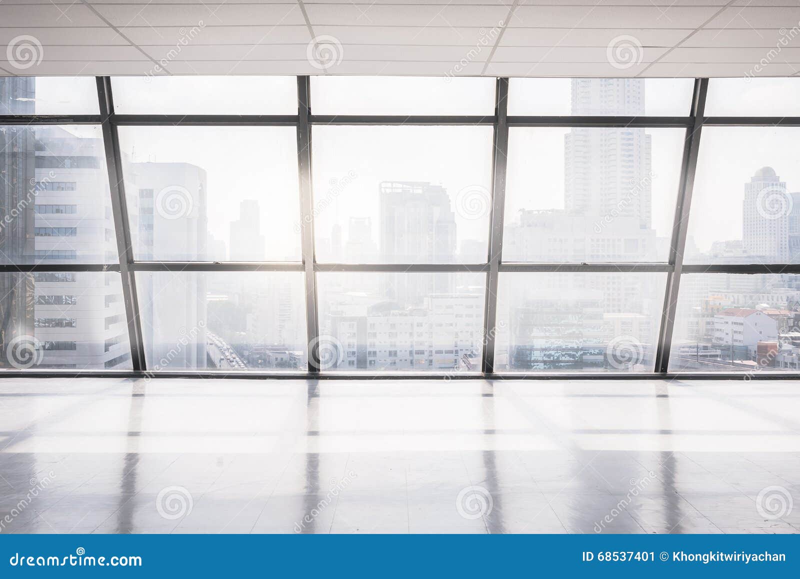 Empty Office Space with Large Window Stock Image - Image of ceiling ...