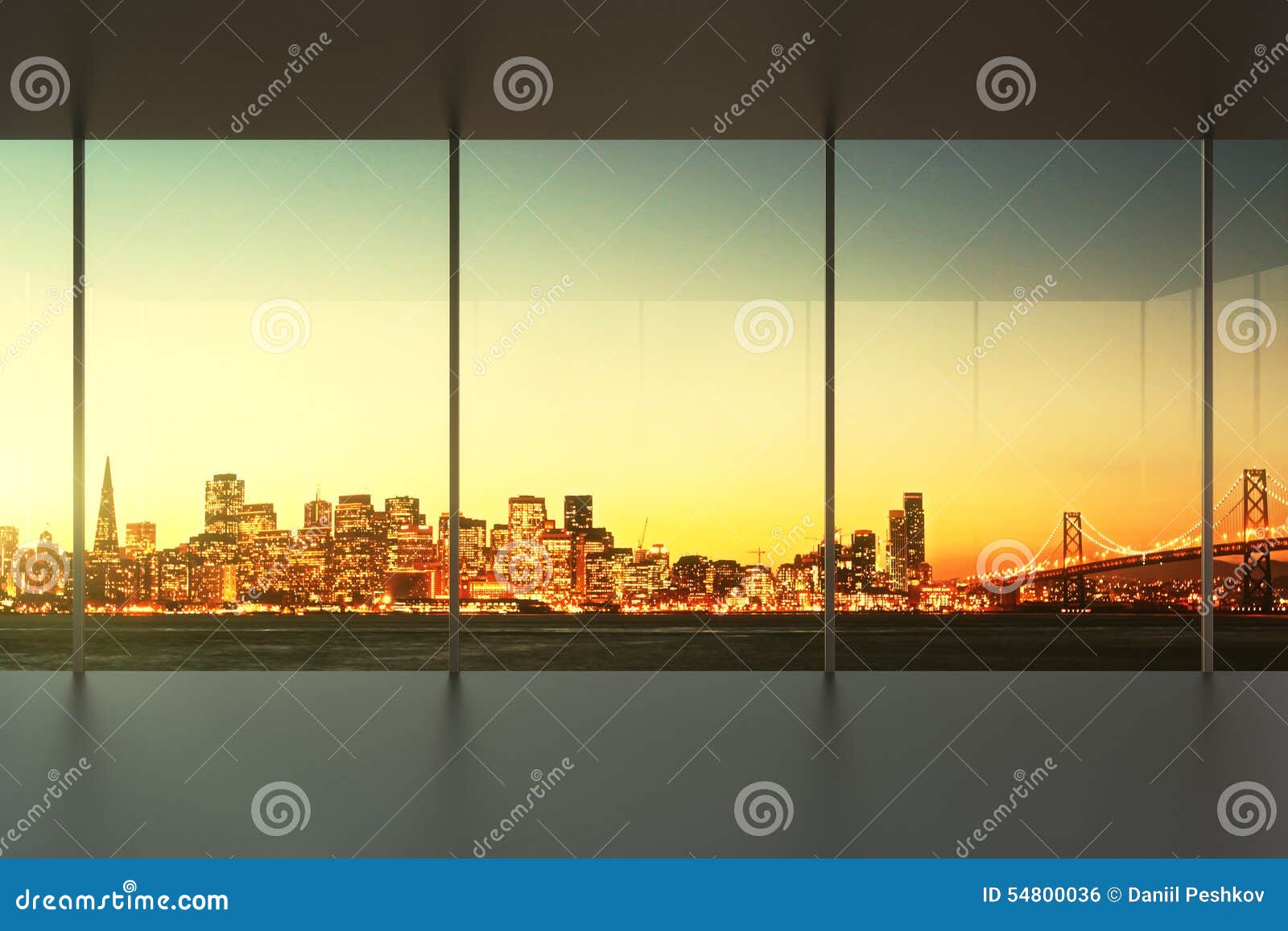 Empty Office at Sunset with View To the Skyline Stock Photo - Image of ...