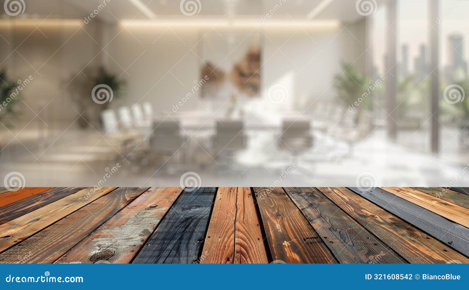 Empty Office Table with Background Blur for Displays. Stock Photo ...