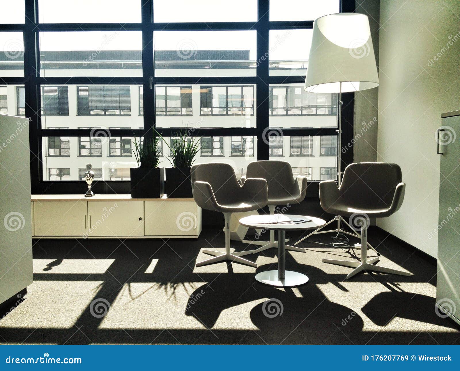 Empty Office with a Table and Chairs with the View of Tall Buildings in ...