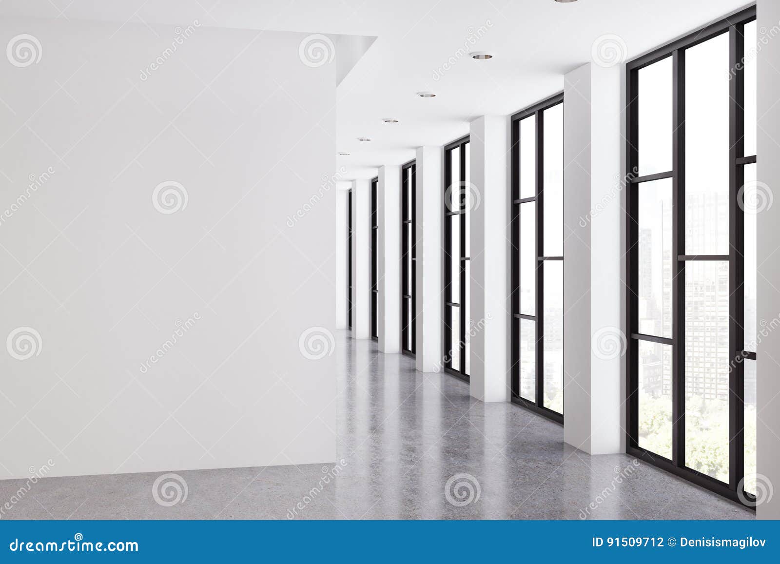 Empty office with windows stock illustration. Illustration of large ...
