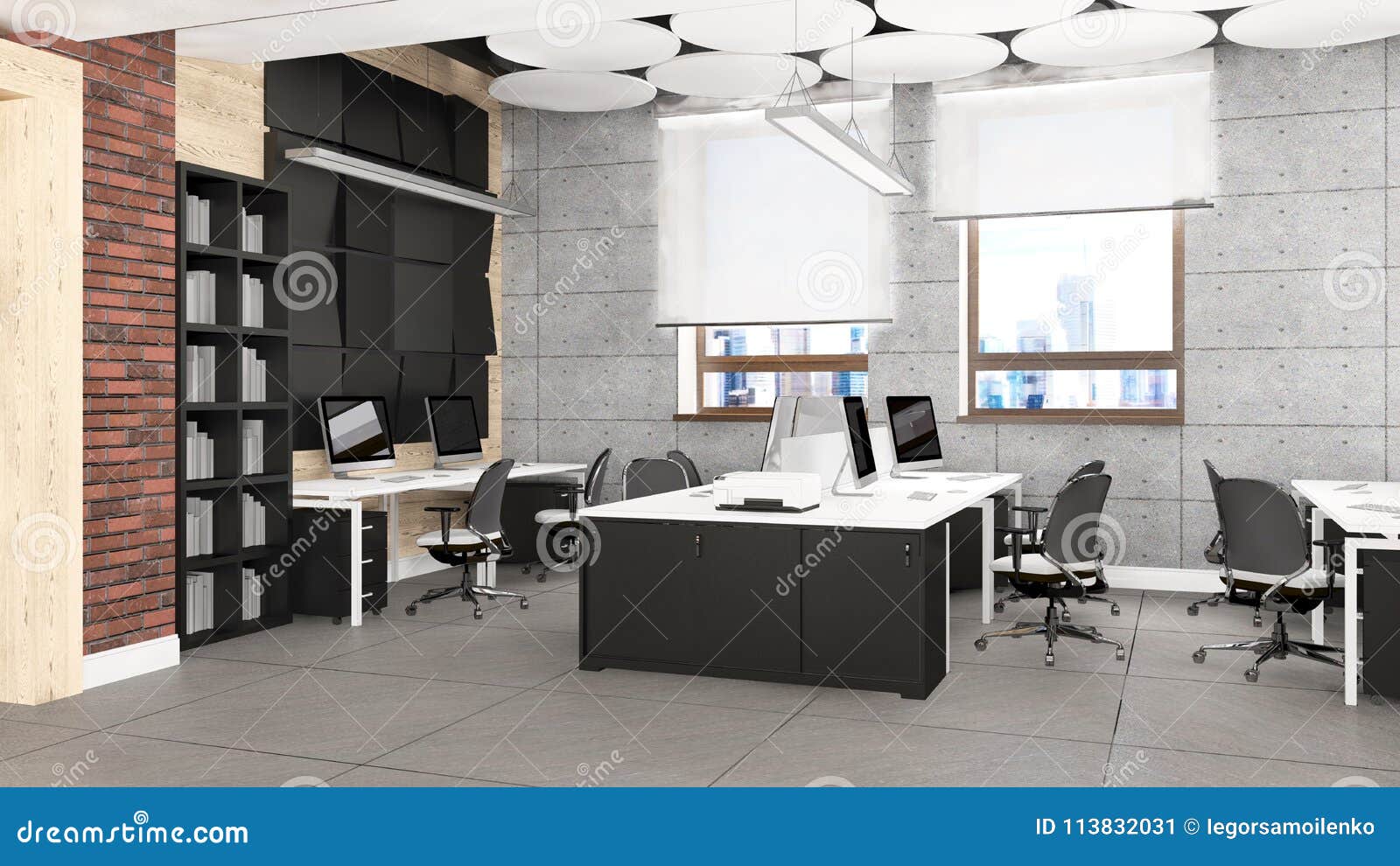 Empty Office Work Place Visualization Stock Illustration - Illustration of furnishing, cupboard ...
