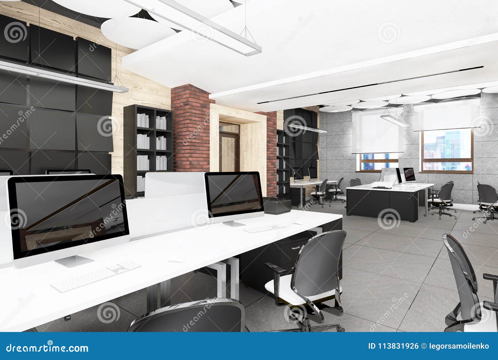 Empty Office Work Place Visualization Stock Illustration - Illustration ...