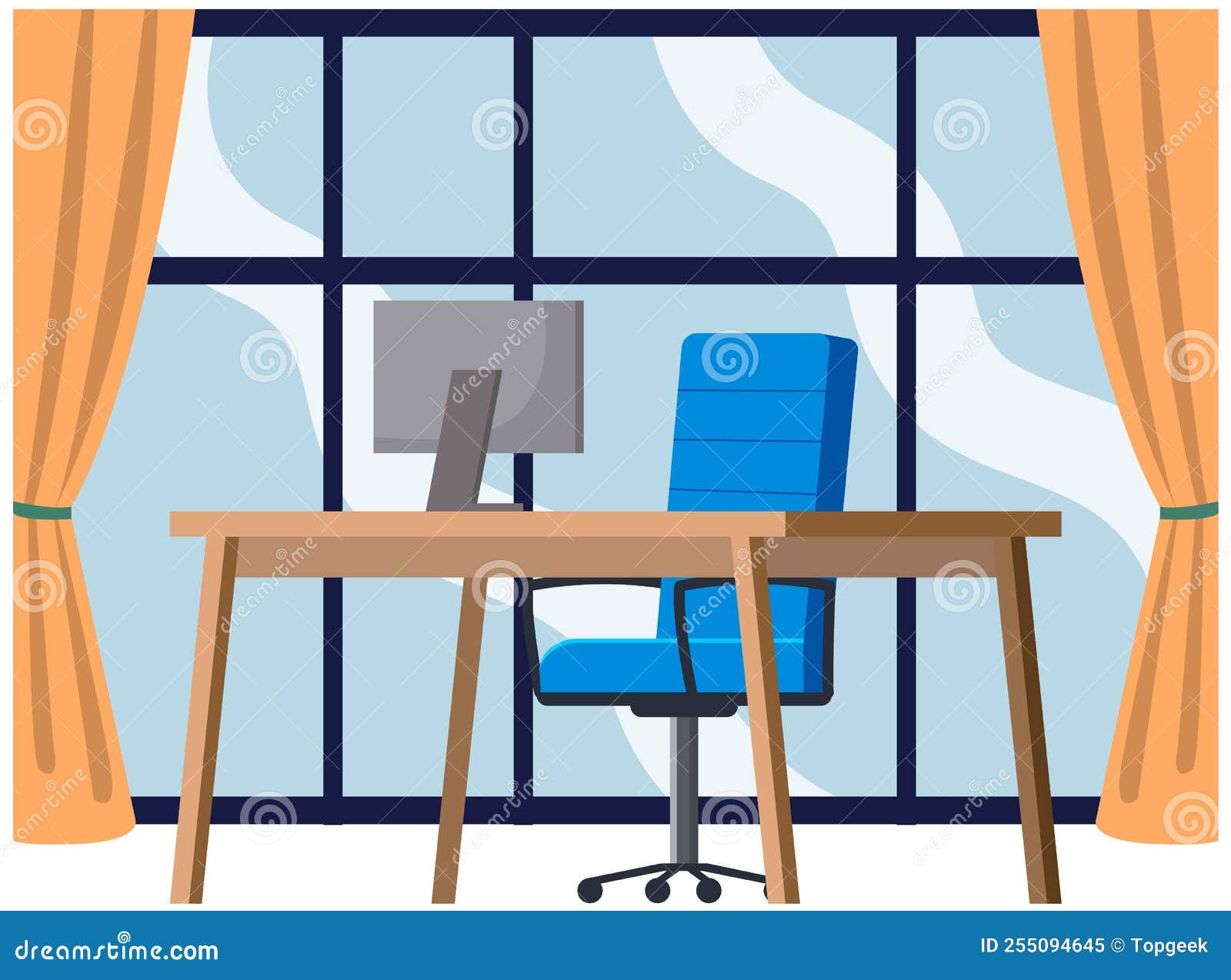 Empty Office Workplace Interior Design, Furniture, Laptop on Table ...