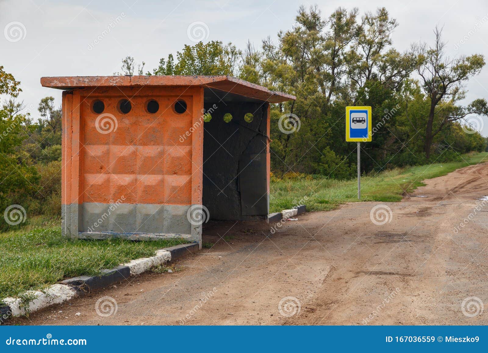 Empty Old Bus Stop on the Road Stock Image - Image of autumn, rain ...