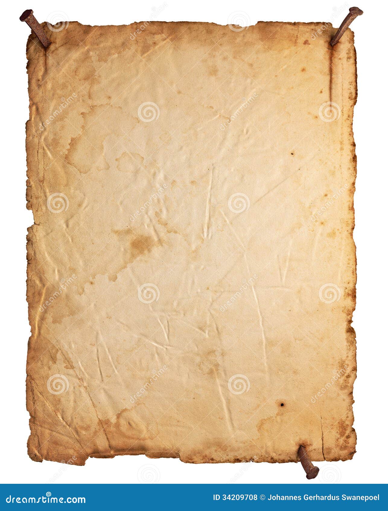 Empty Old Paper with Rusty Nails Isolated on White Stock Illustration ...