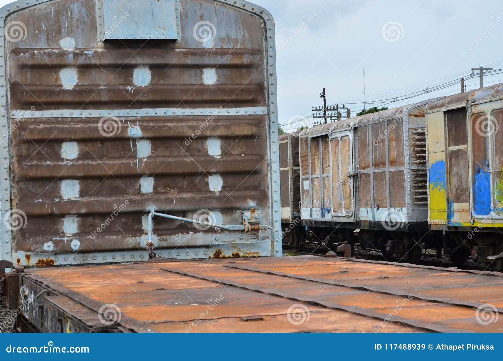 Empty Old Rust Iron Floor of Rail Freight Trains Stock Image - Image of ...
