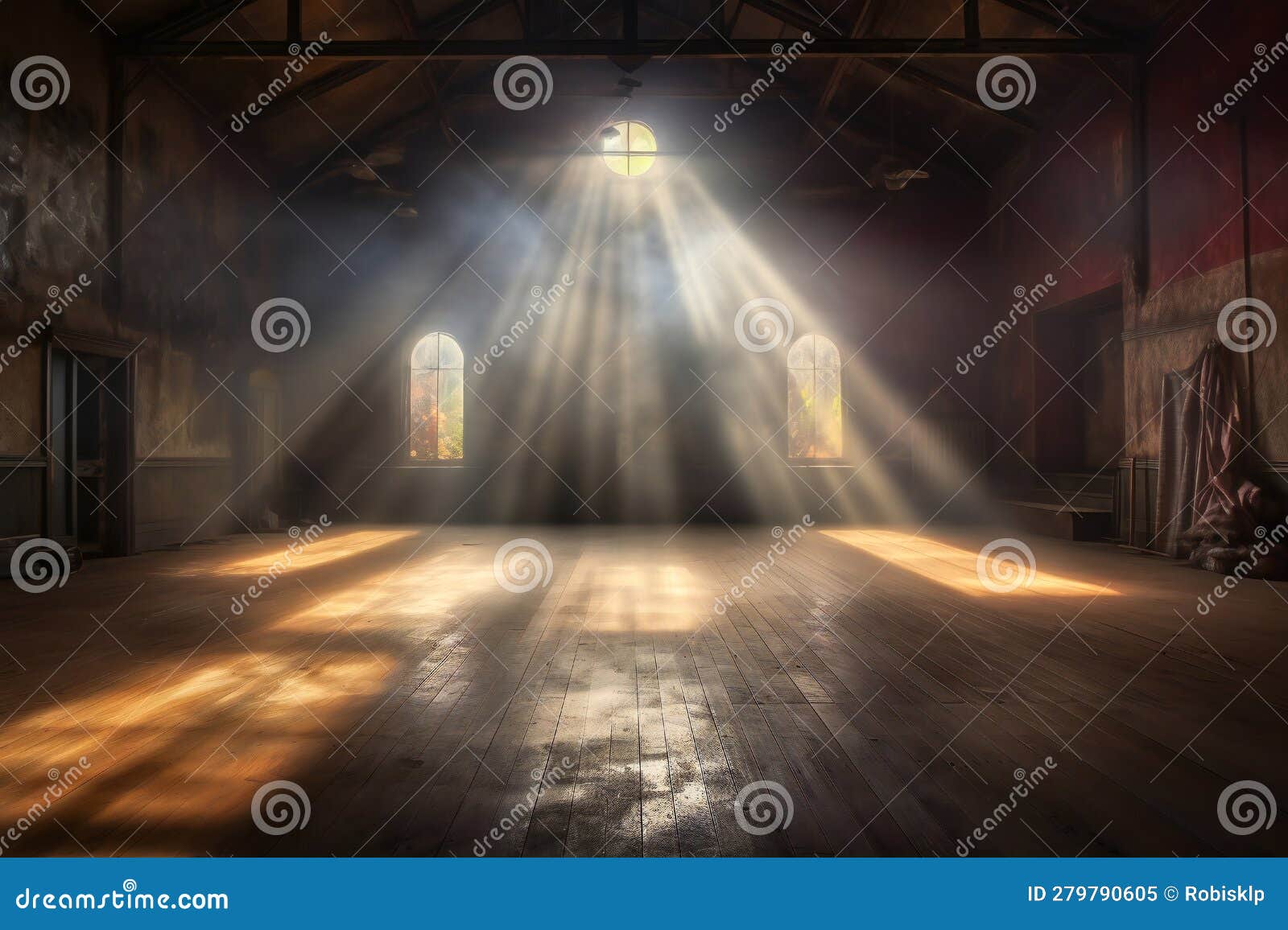 Empty Old Rustic Studio or Stage with Smoke and Lights Stock ...