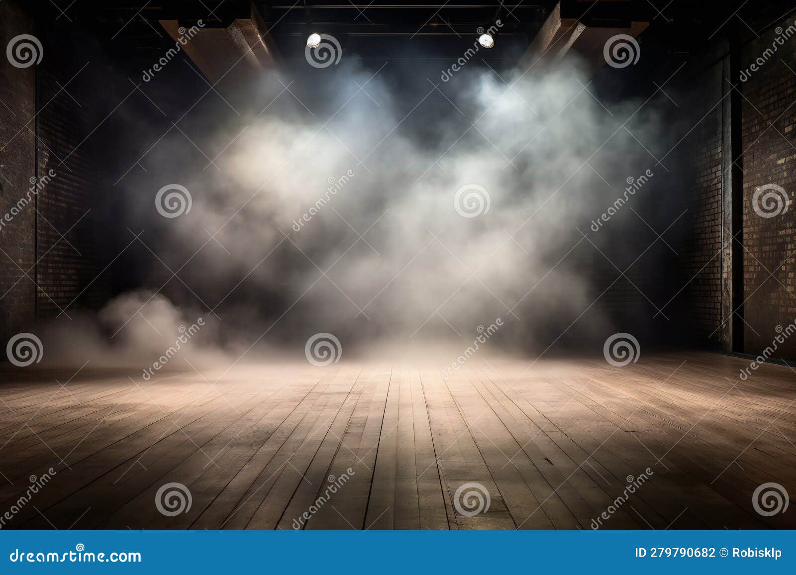 Empty Old Rustic Studio or Stage with Smoke and Lights Stock ...