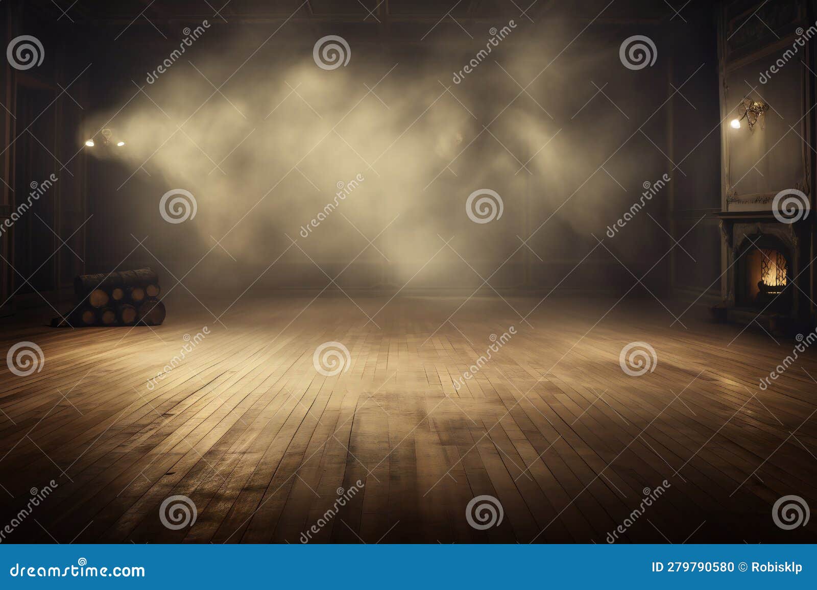 Empty Old Rustic Studio or Stage with Smoke and Lights Stock ...