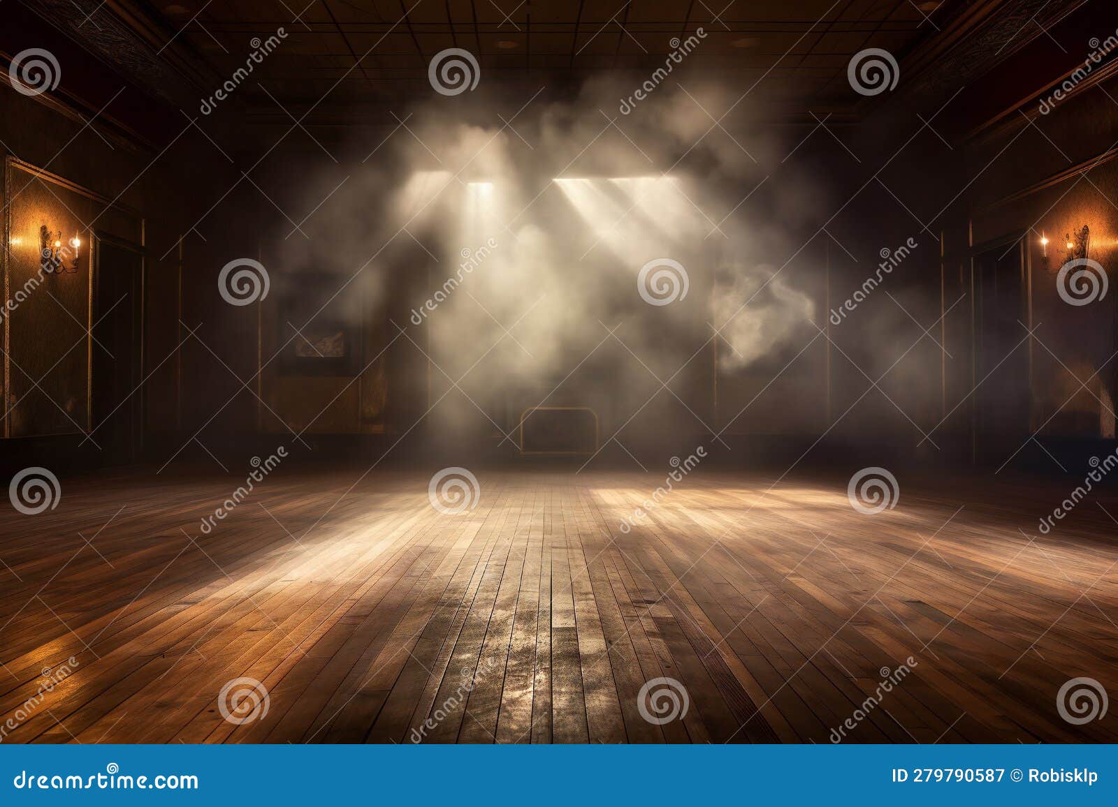 Empty Old Rustic Studio or Stage with Smoke and Lights Stock ...