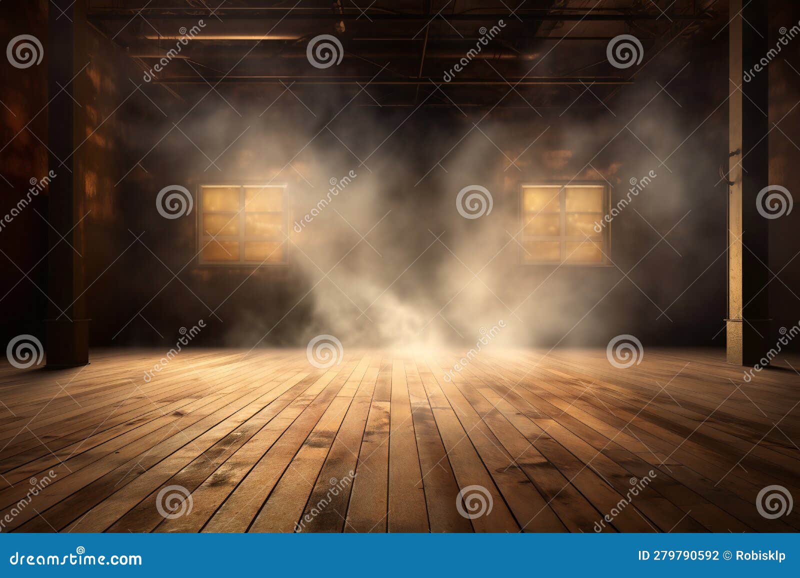 Empty Old Rustic Studio or Stage with Smoke and Lights Stock ...
