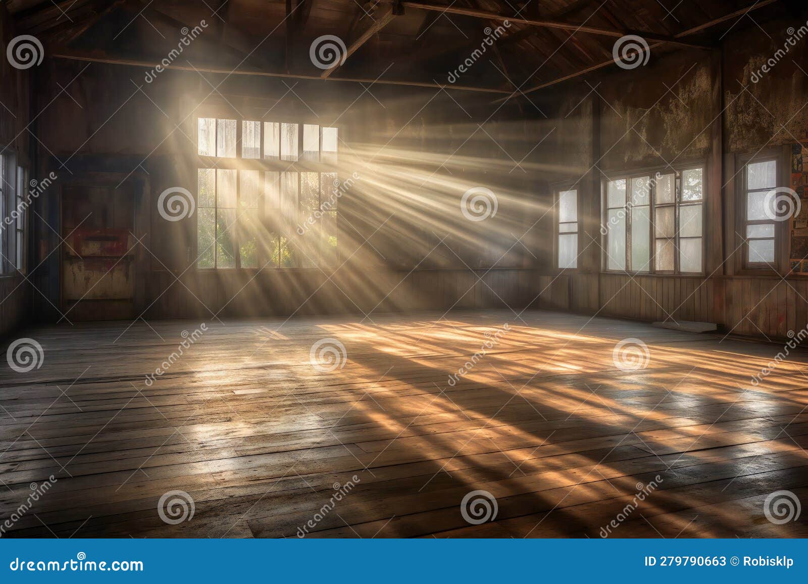 Empty Old Rustic Studio or Stage with Smoke and Lights Stock ...