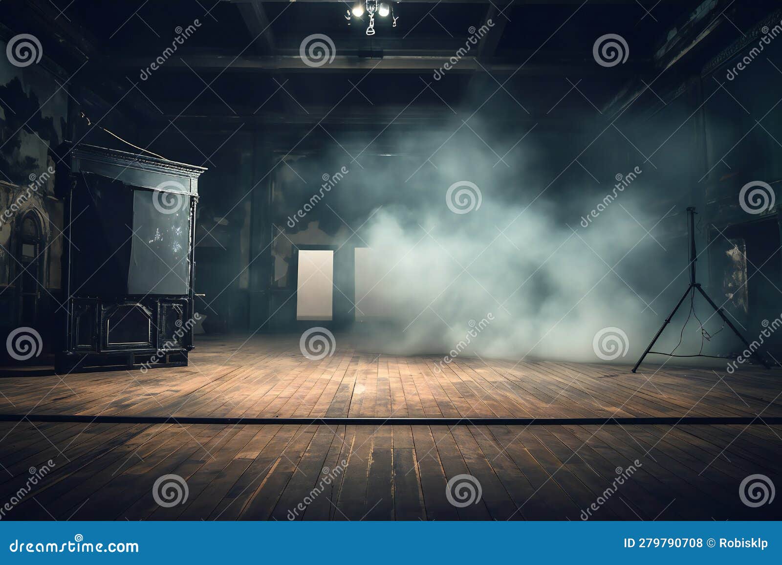 Empty Old Rustic Studio or Stage with Smoke and Lights Stock ...