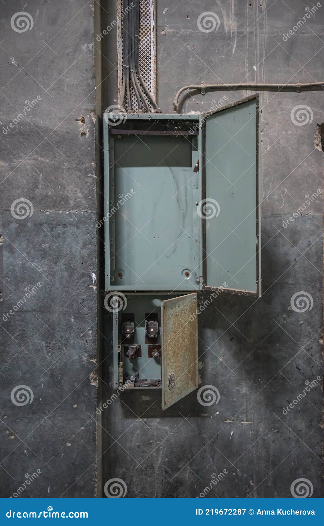 Open Distribution Panel Box on Concrete Wall in Abandoned Building ...