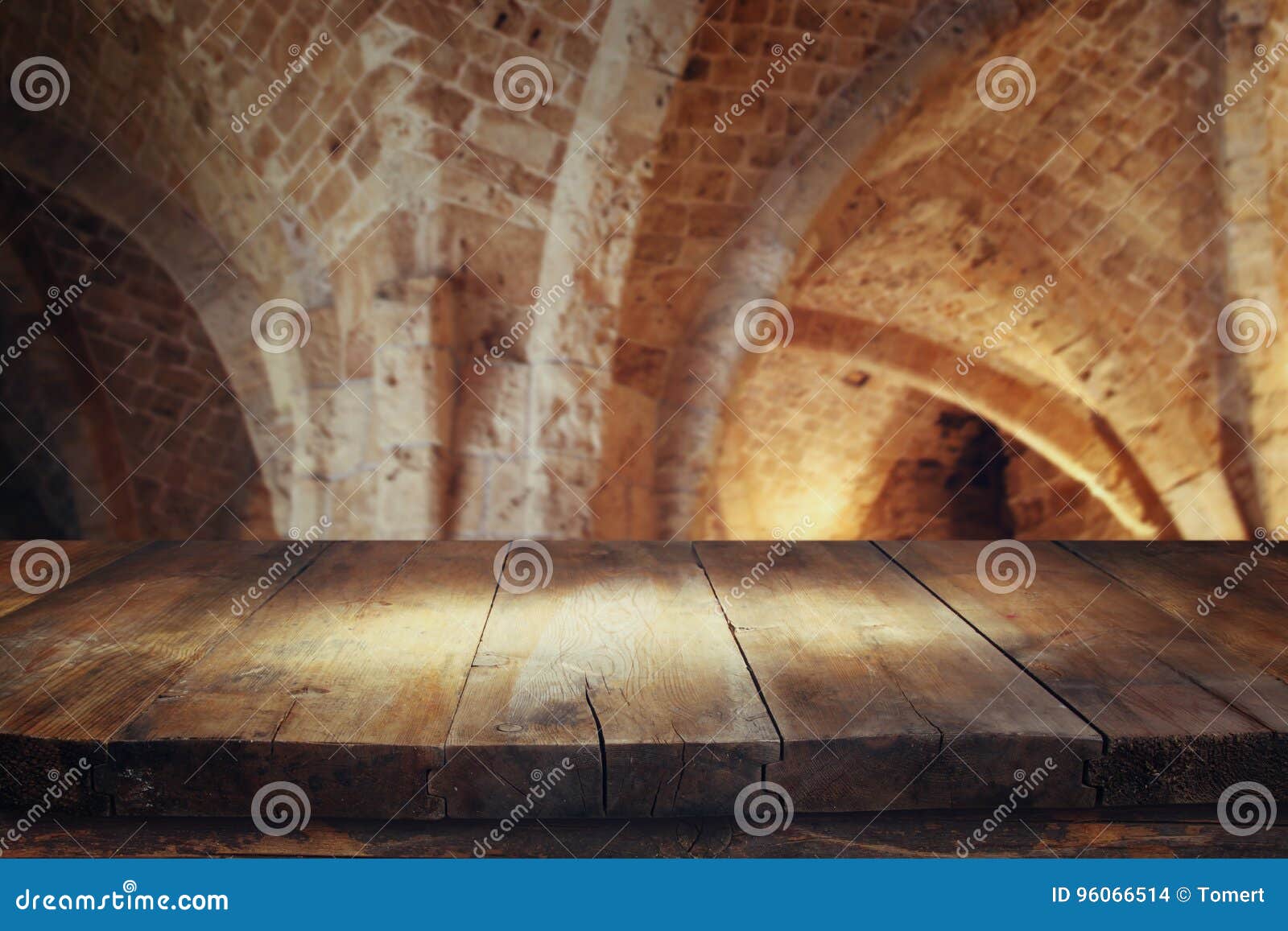 Empty Old Table in Front of Ancient Knight Stone Tower. Useful for ...