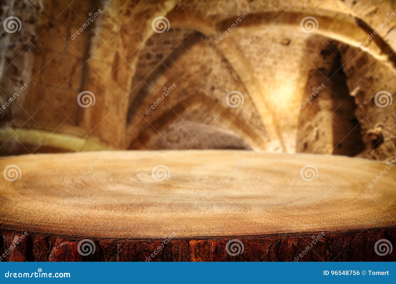 Empty Old Table in Front of Ancient Knight Stone Tower. Useful for ...