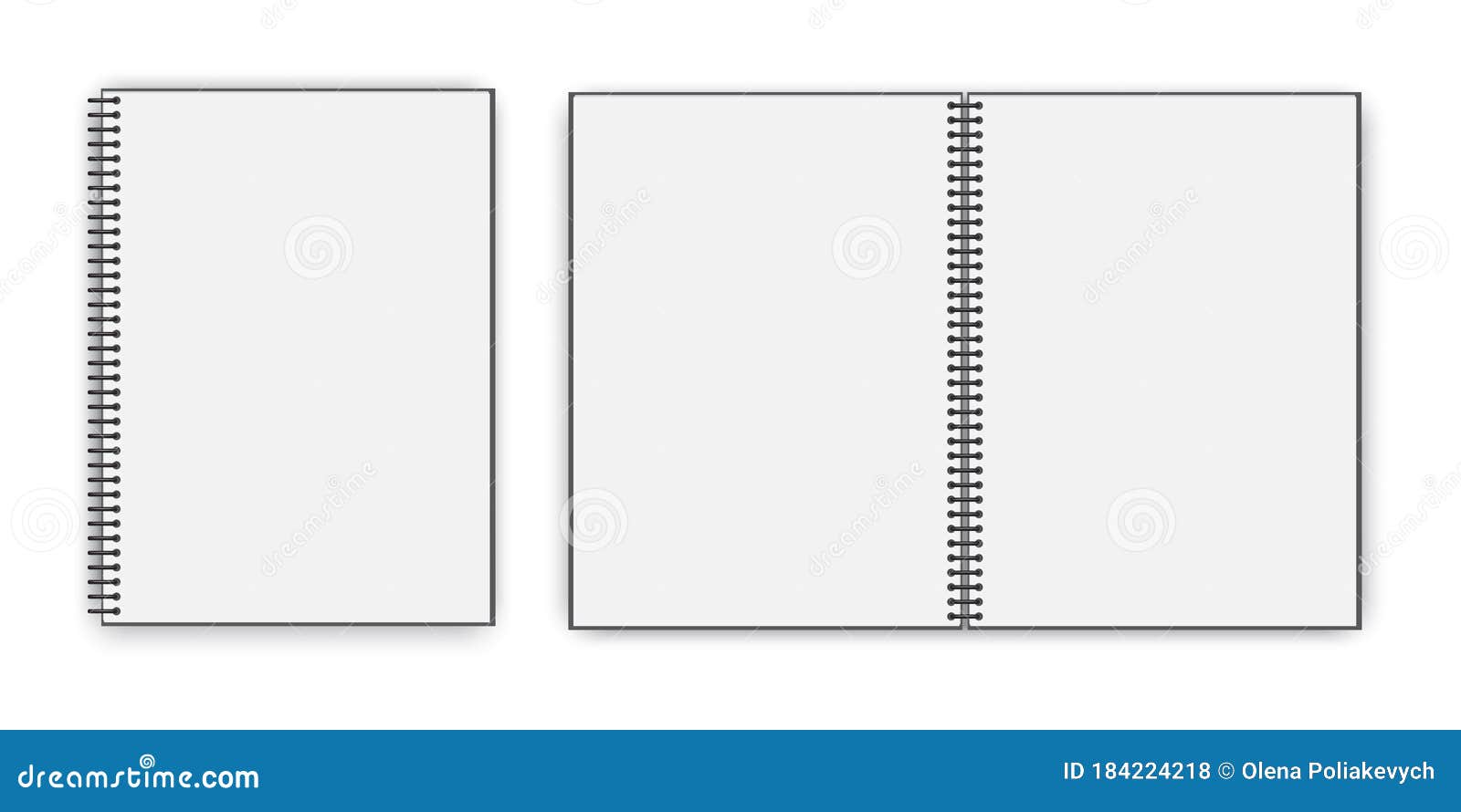 Empty Open Book. Closed White Notebook. Layout Booklet with a Spiral ...